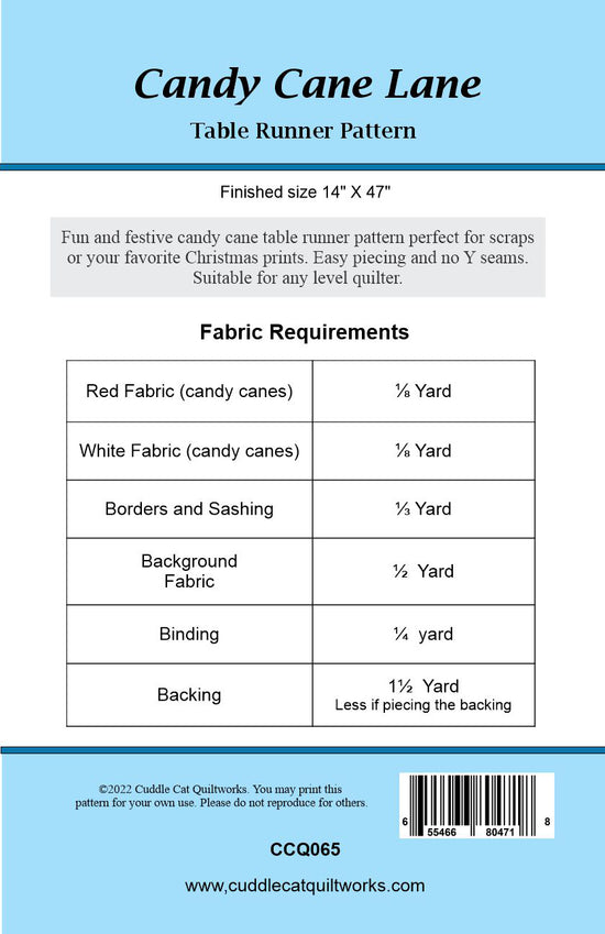 Candy Cane Lane Table Runner Pattern - Digital Pattern - Cuddle Cat Qu ...