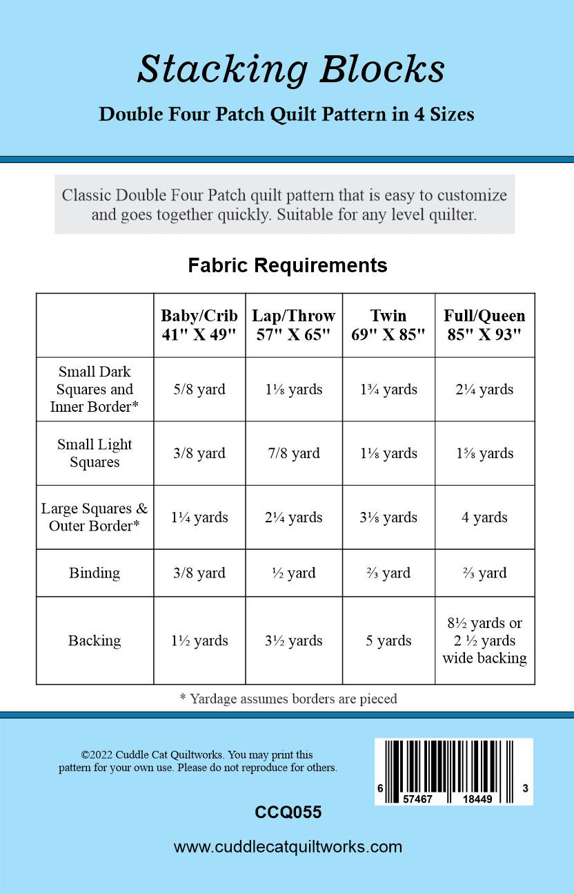 Stacking Blocks Double Four Patch Quilt Pattern with Four Size Options – Cuddle Cat Quiltworks