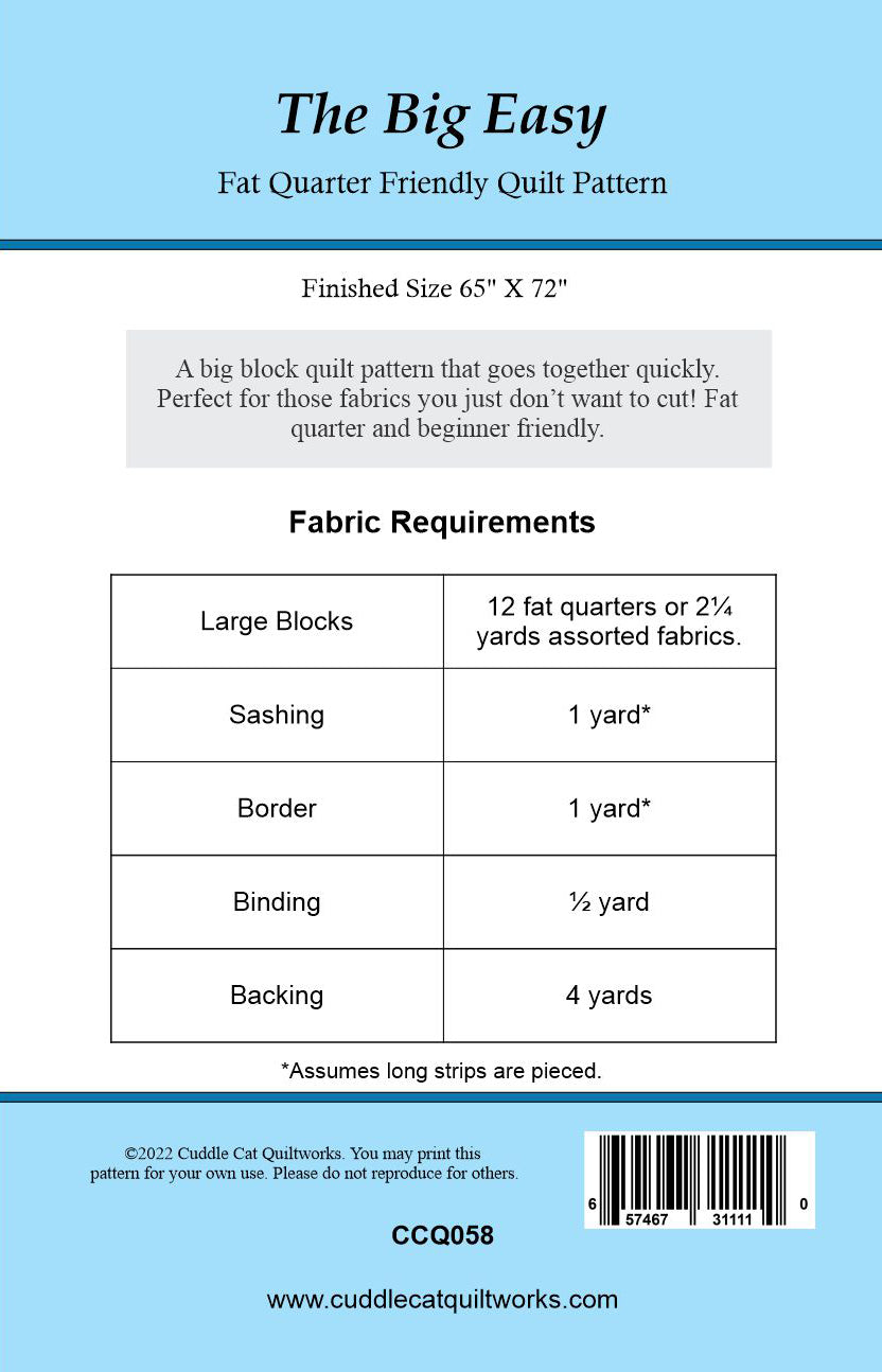 The Big Easy Quilt Pattern - Printed Pattern – Cuddle Cat Quiltworks